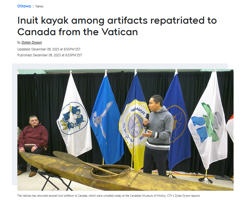 Inuit kayak among artifacts repatriated to Canada from the Vatican ...